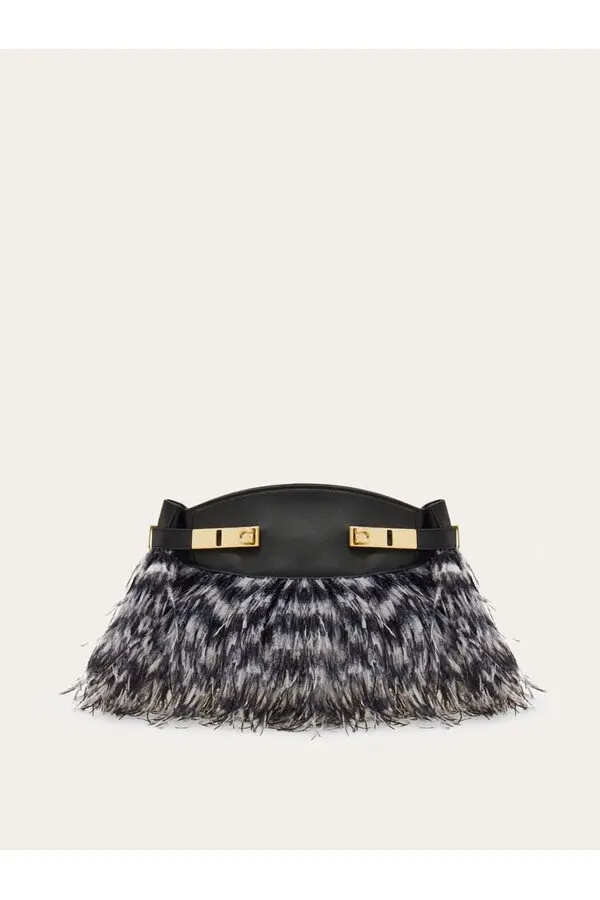 FERRAGAMO Hug Soft Crossbody Bag With Feathers - Black