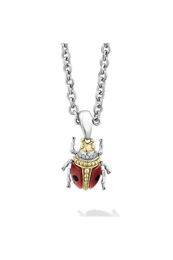 Lagos Rare Wonders Agate Beetle Diamond Pendant Necklace