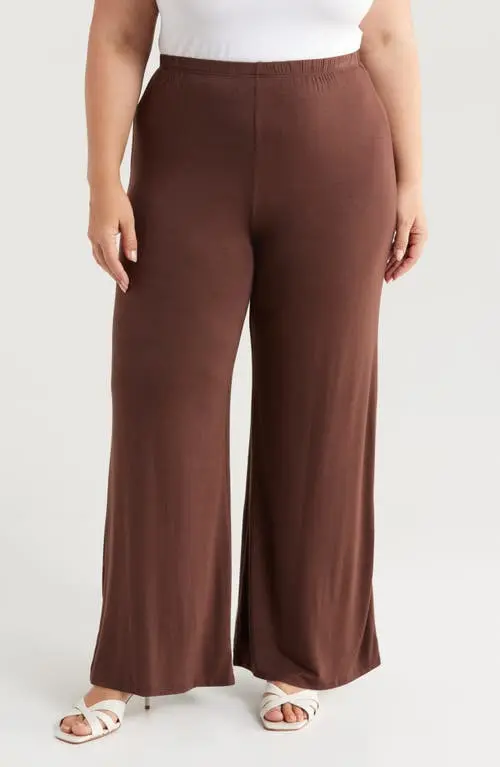 24SEVEN COMFORT APPAREL Elastic Waist Stretch Flare Pants - Brown