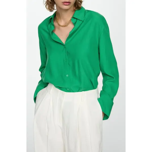 Mango Fluid Button-up Shirt - Green