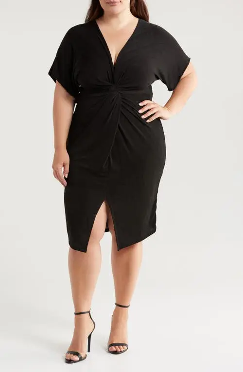 24SEVEN COMFORT APPAREL Twist Front Vent Dress - Black