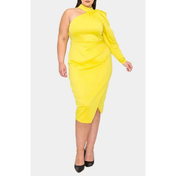 L I V D Gigi One-shoulder Midi Dress - Yellow