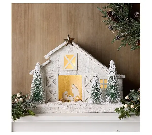 MELROSE Led Flocked Nativity Stable Display 19. 5'l