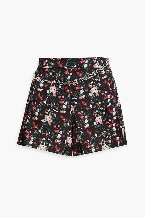 Rabanne Chain-embellished Floral-print Crepe De Chine Shorts