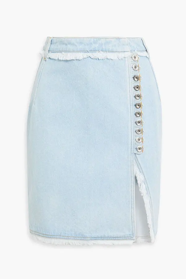 Rabanne Wrap-Effect Frayed Denim Mini Skirt In Light Denim 70