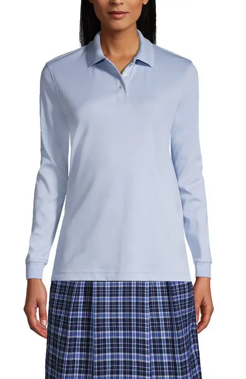 LANDS' END School Uniform Long Sleeve Interlock Polo Shirt - Blue