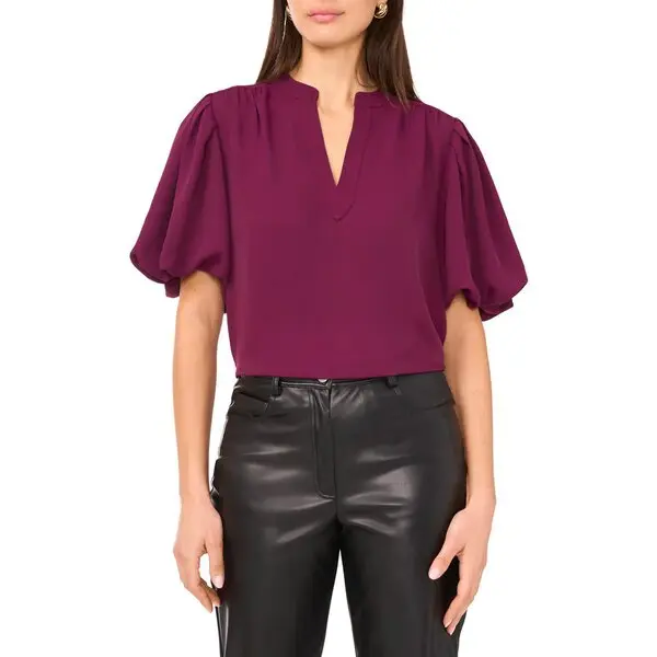 Vince Camuto Popover Top With Puff Sleeves - Pickled Beet