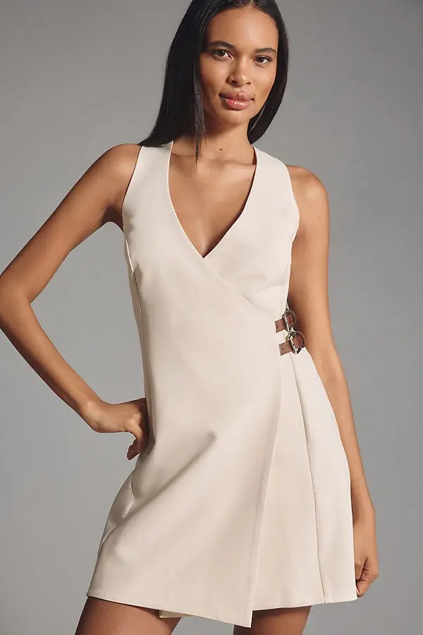 Anthropologie Halter Belted Mini Dress - White | Editorialist
