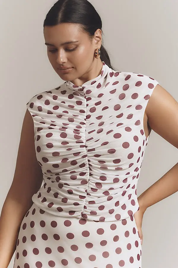Anthropologie Afrm Power Mesh Jolie Top - Diagonal Dots