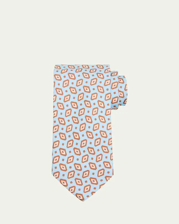 Cesare Attolini Geometric Print Silk Tie - 005-teal