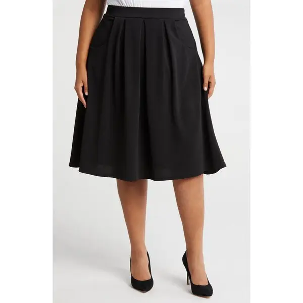 24SEVEN COMFORT APPAREL Pleated Skirt - Black