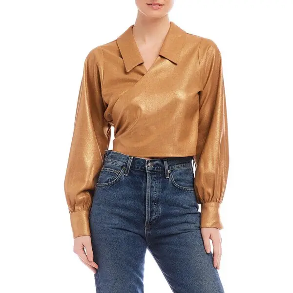 Fifteen Twenty Sloane Metallic Wrap Top
