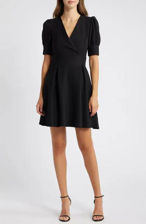 Nikki Lund Erin Wrap Bodice Fit & Flare Dress - Black | Editorialist
