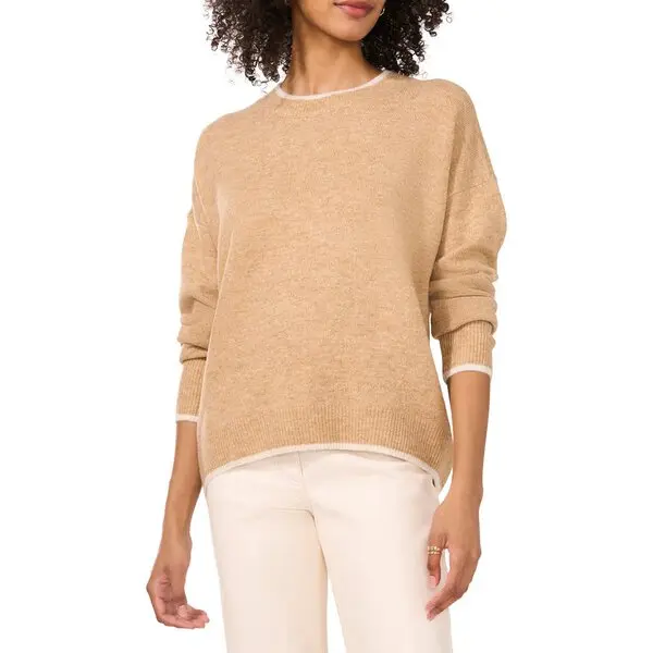 Vince Camuto Tipped Crewneck Sweater - Latte Hthr