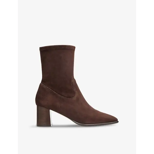 LK BENNETT Harp Square-toe Suede Heeled Ankle Boots