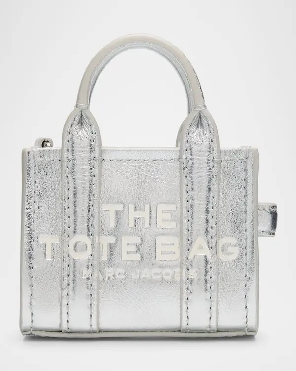 Marc Jacobs Metallic Leather Nano Tote Charm - Silver