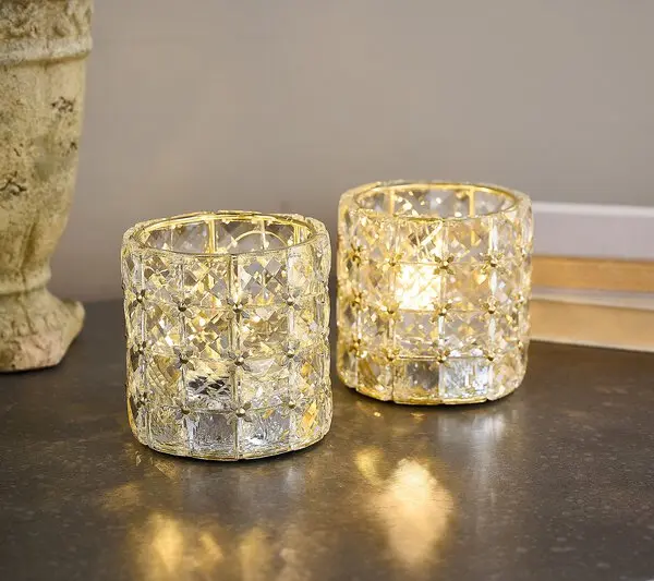 VALERIE PARR HILL Set Of 2 Multi-faceted Brilliance Lit Votives Valerie