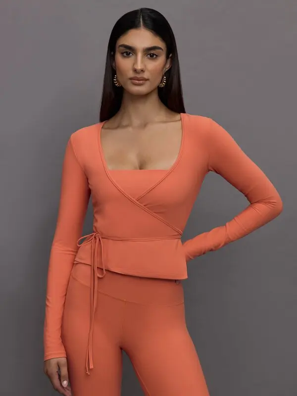 Carbon38 Long Sleeve Tie Top - Burnt Sienna
