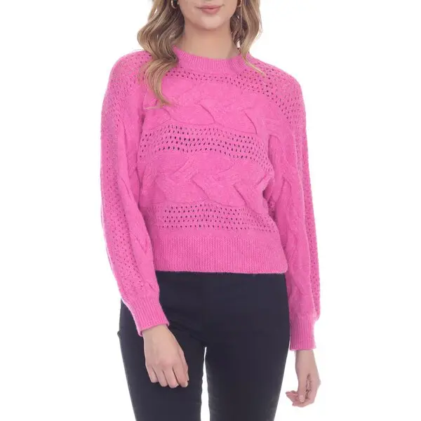 RAIN AND ROSE Eyelet Crewneck Sweater - Fuchsia