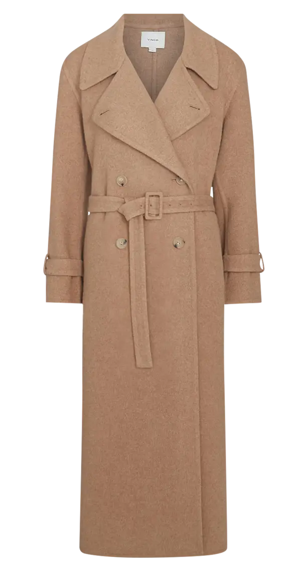 Vince Belted Long Wool-Blend Coat Camel Editorialist