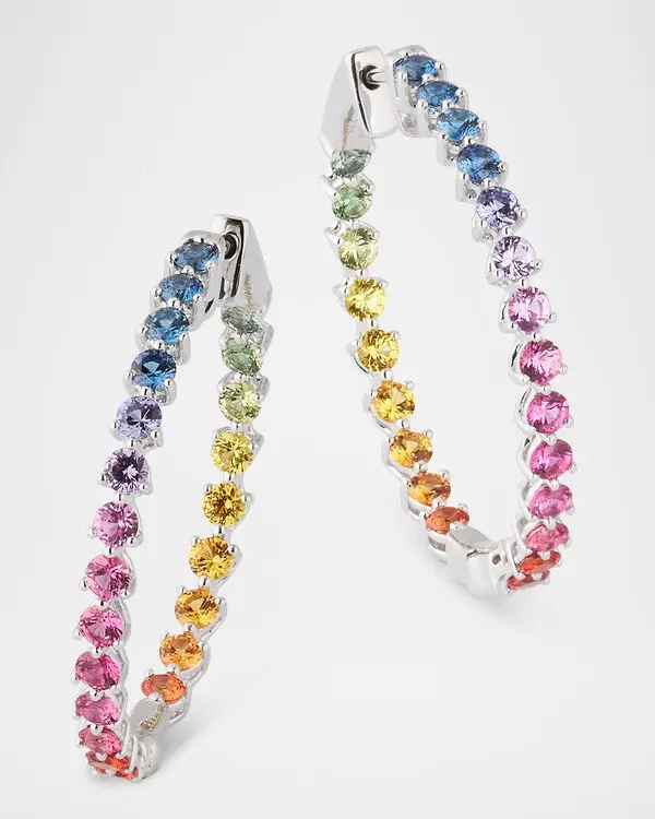 LISA NIK Rainbow 18k White Gold Inside Out Hoop Earrings - Sapphire