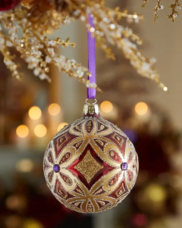 Neiman Marcus Matte Red & Golden Christmas Ball Ornament