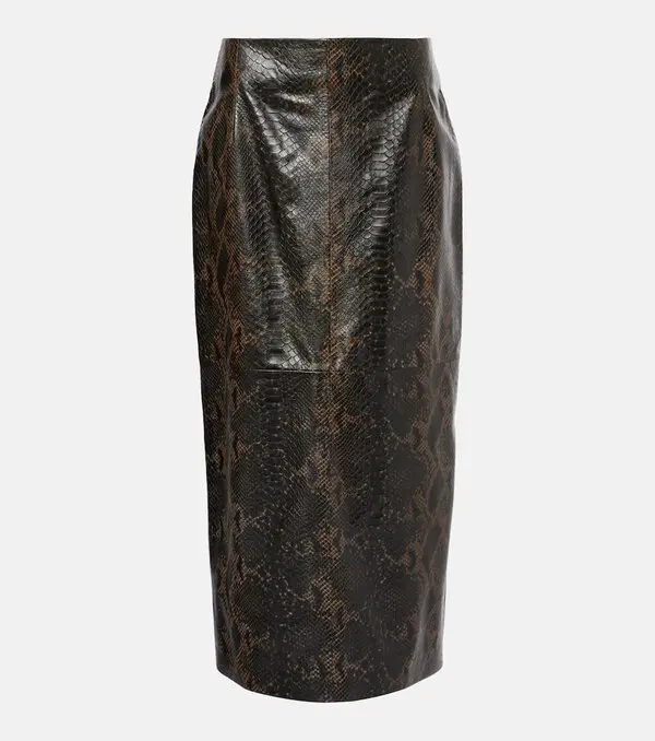 Nour Hammour Elyse Snake-effect Maxi Leather Skirt