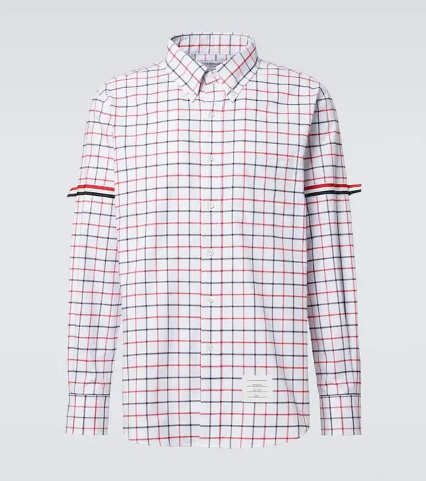 Thom Browne Rwb Stripe Checked Cotton Flannel Shirt