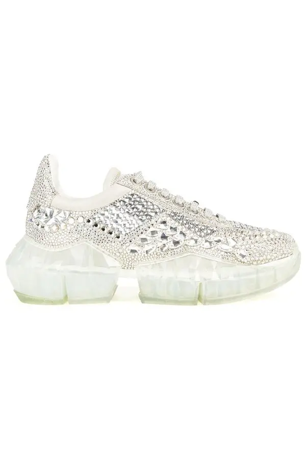 JIMMY CHOO Crystal-embellished Leather Sneakers