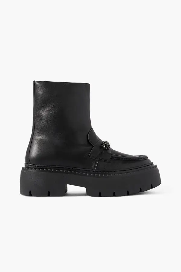 JIMMY CHOO Bryer Flat Crystal-embellished Leather Platform Ankle Boots