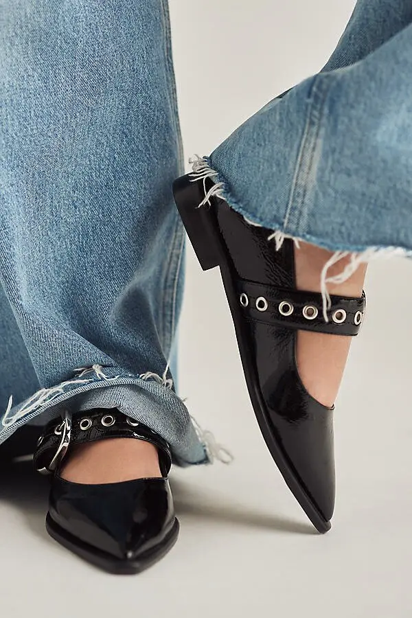 Maeve Pointed Toe Moto Mary Jane Flats - Black