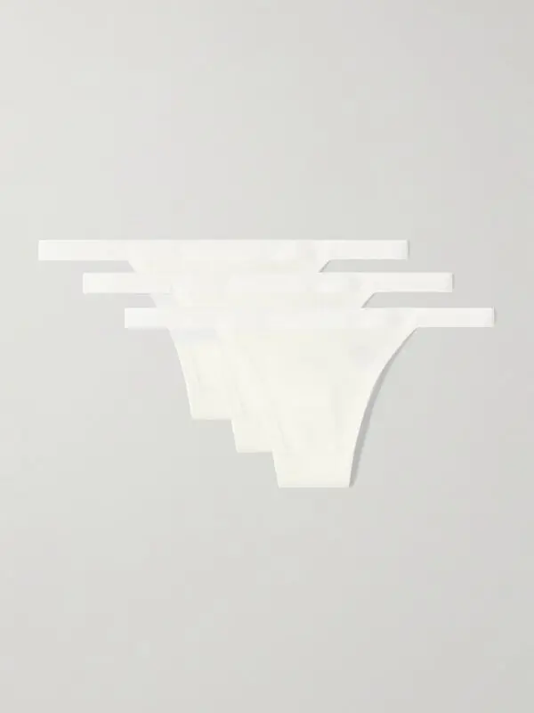 CDLP Set Of Three Stretch-tencel Lyocell Thongs - White