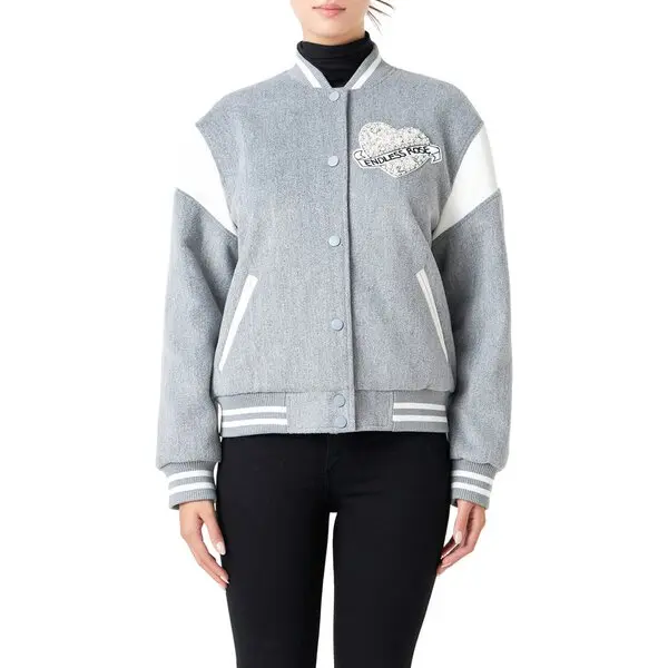 Endless Rose Beaded Patch Detail Bomber Jacket