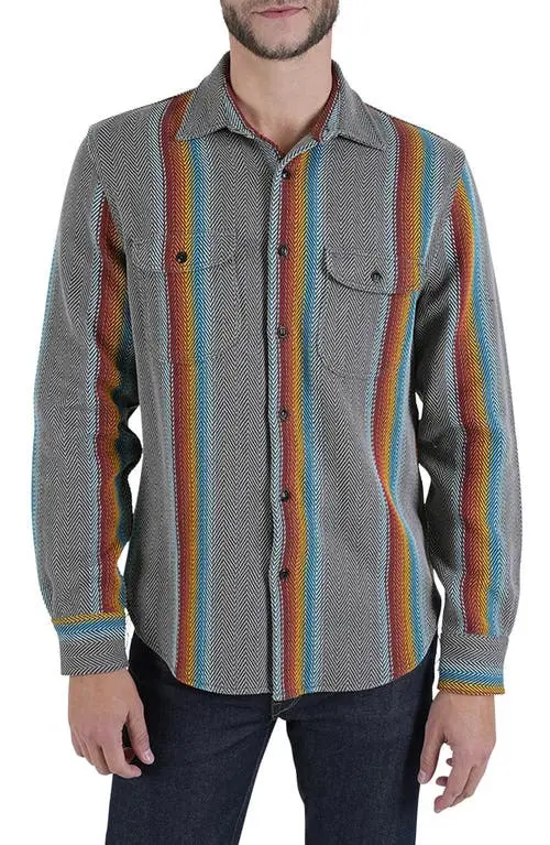 HIROSHI KATO The Brace Stripe Loose Weave Herringbone Button-up Shirt