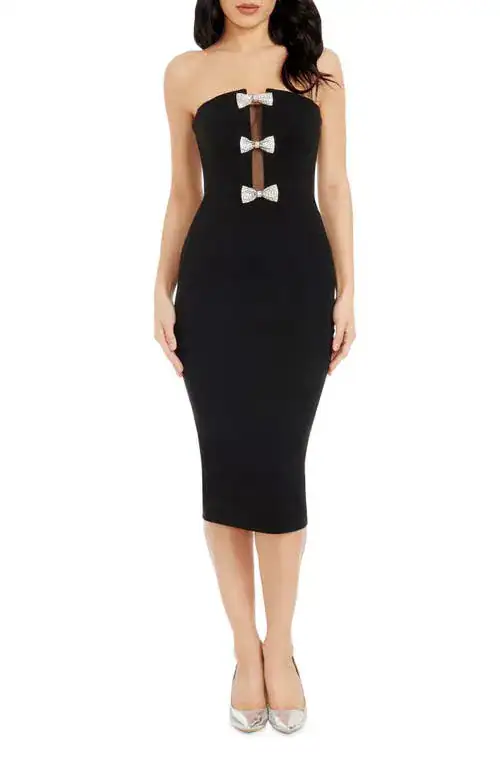 black dress silver bows Saloni London main image 1
