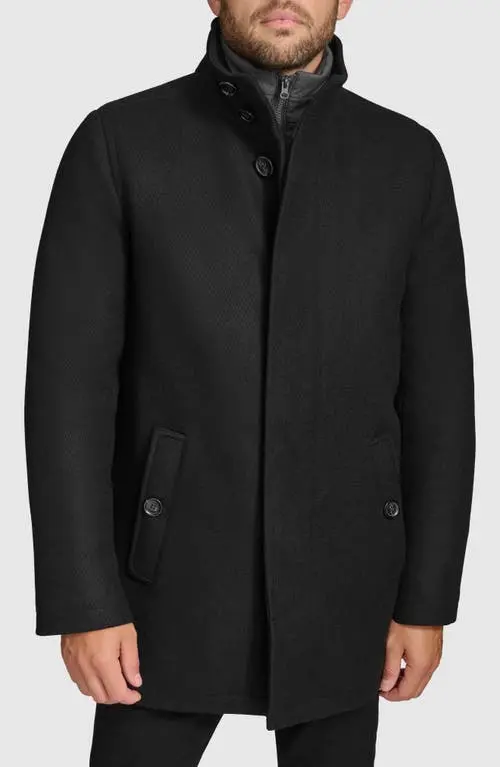 Andrew Marc Wool Blend Twill Car Coat - Black
