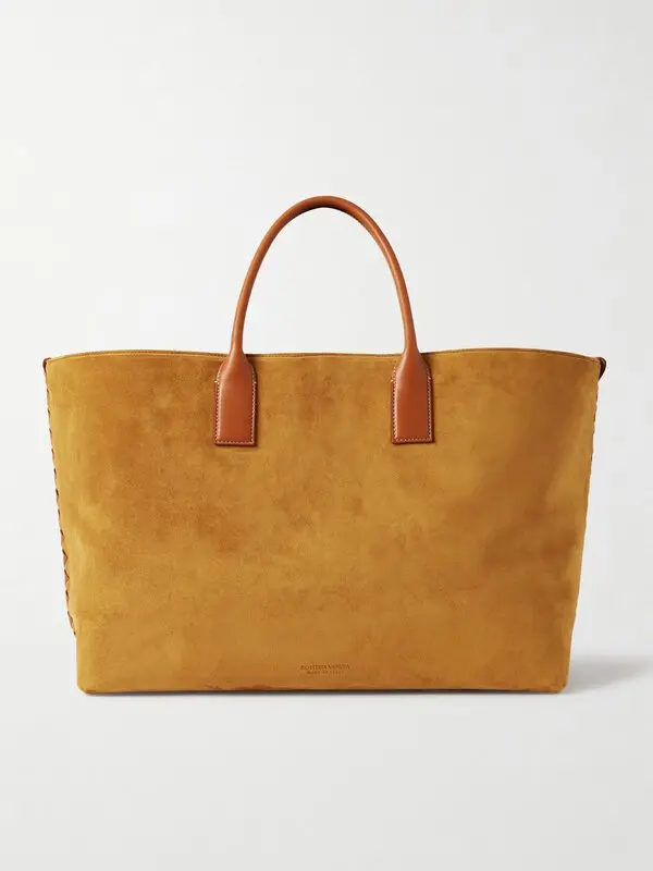 Bottega Veneta Cabat Large Leather-trimmed Suede Tote - Brown