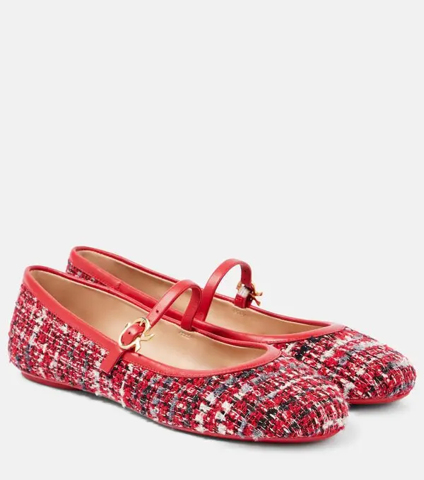 GIANVITO ROSSI Carla Bouclé Mary Jane Flats - Red