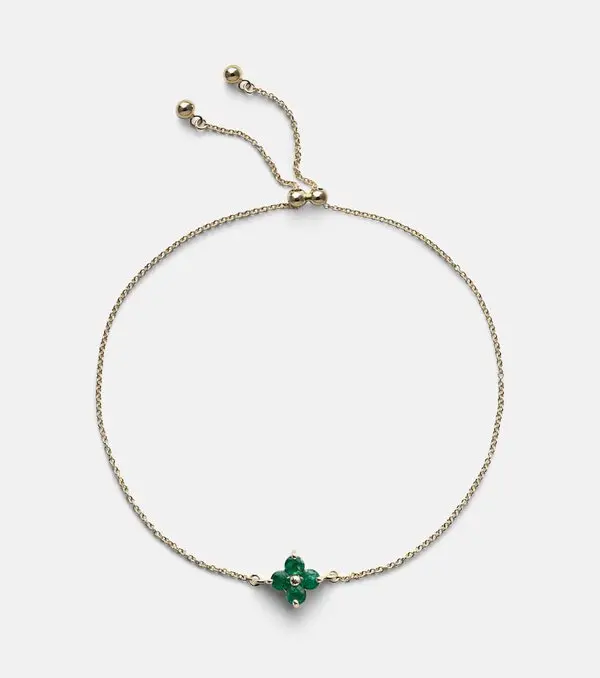 STONE AND STRAND Luckiest Clover 10kt Gold Bracelet With Emerald