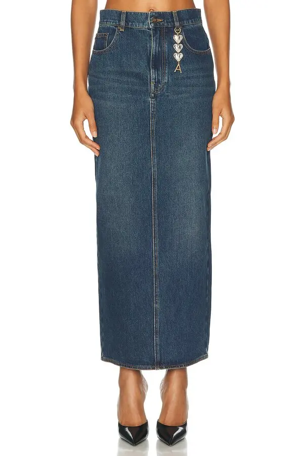 AREA Slit Midi Denim Skirt - Dark Medium Wash