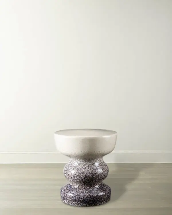 SURYA Osambela Ceramic Garden Stool - Grey/cream