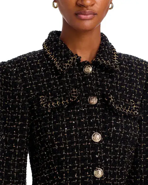 Cinq  Sept Sasha Tweed Mini Dress In Black/Gold - 75% Off | Editorialist