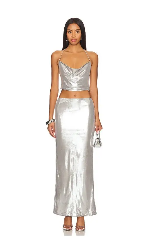Superdown Martina Metallic Skirt Set