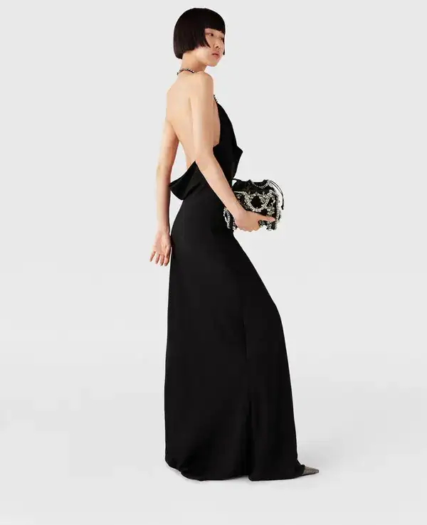 Stella Mccartney Plunge Halterneck Maxi Dress - Black And Silver |  Editorialist