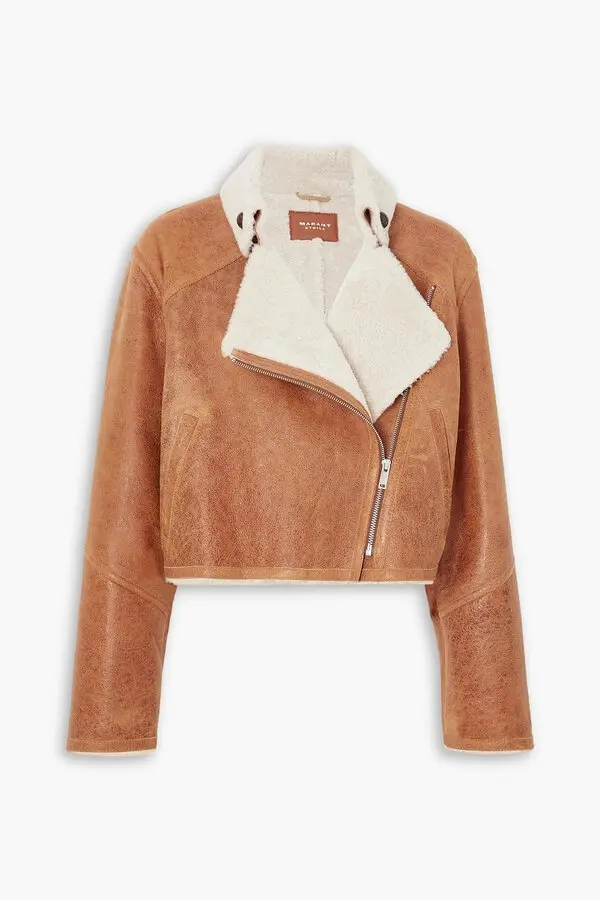 MARANT ETOILE Apstya Cropped Shearling Jacket - Camel