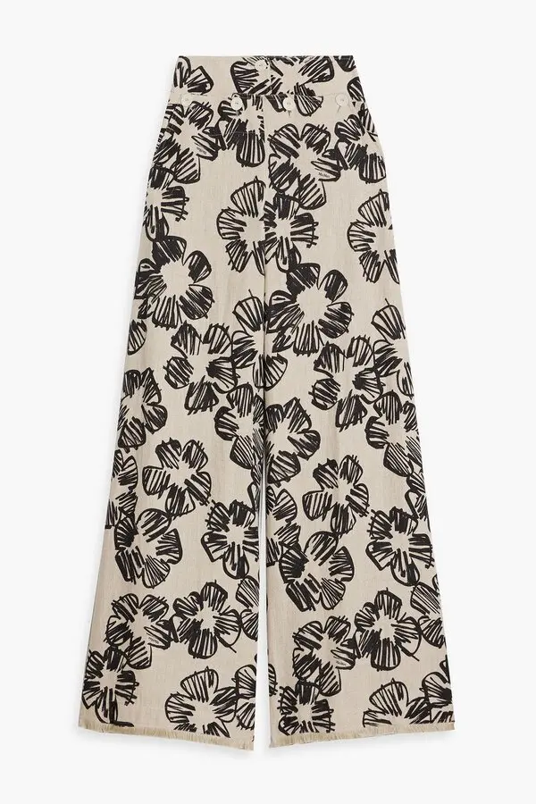 Max Mara Floral-print Linen Wide-leg Pants