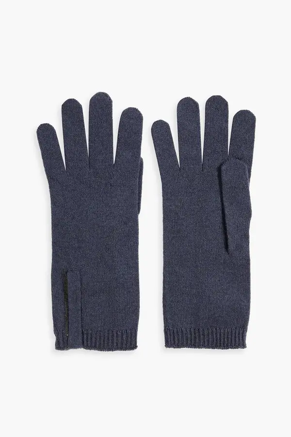Brunello Cucinelli Bead-embellished Cashmere Gloves - Navy