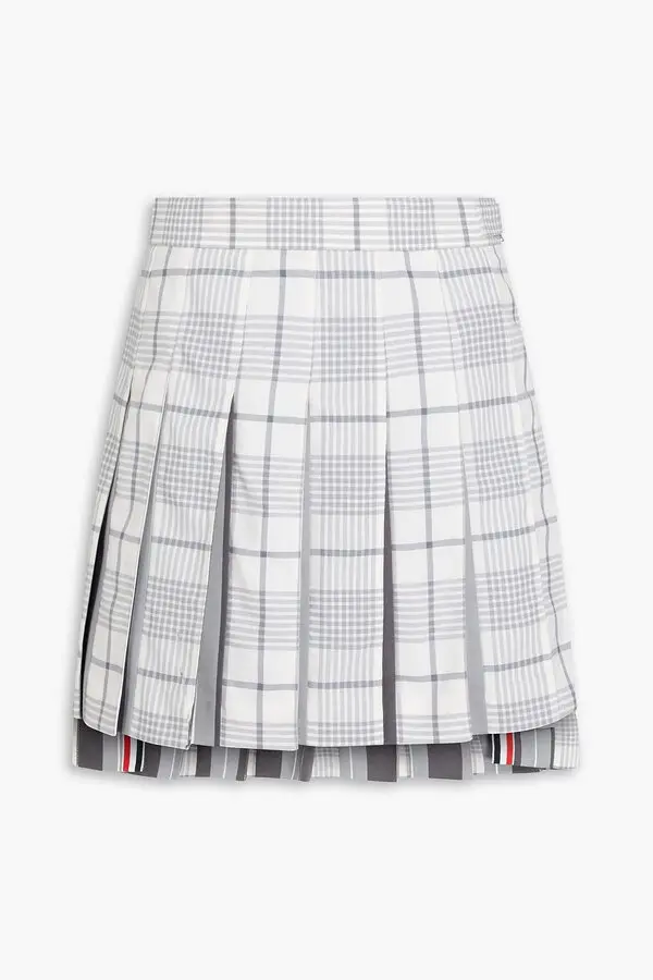 Thom Browne Poplin-paneled Pleated Prince Of Wales Checked Wool Mini Skirt