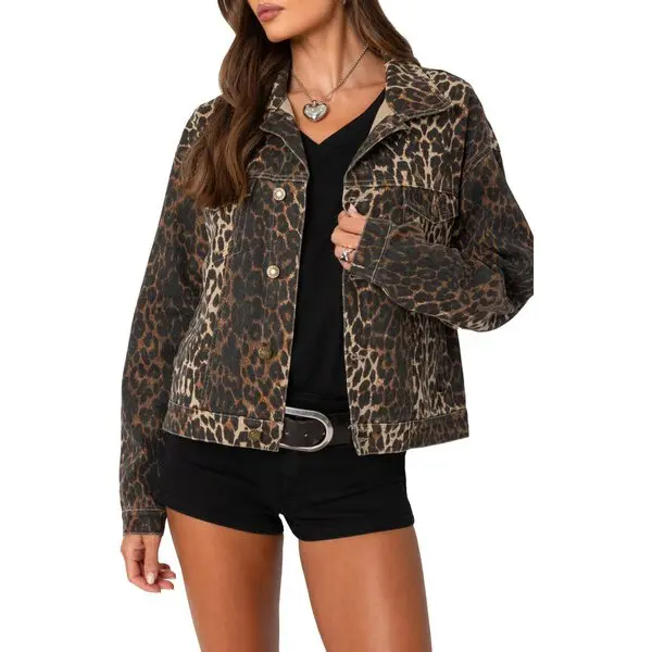 EDIKTED Print Denim Trucker Jacket