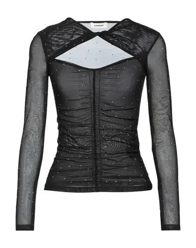 Sandro Tulle Top With Crystal Appliqués